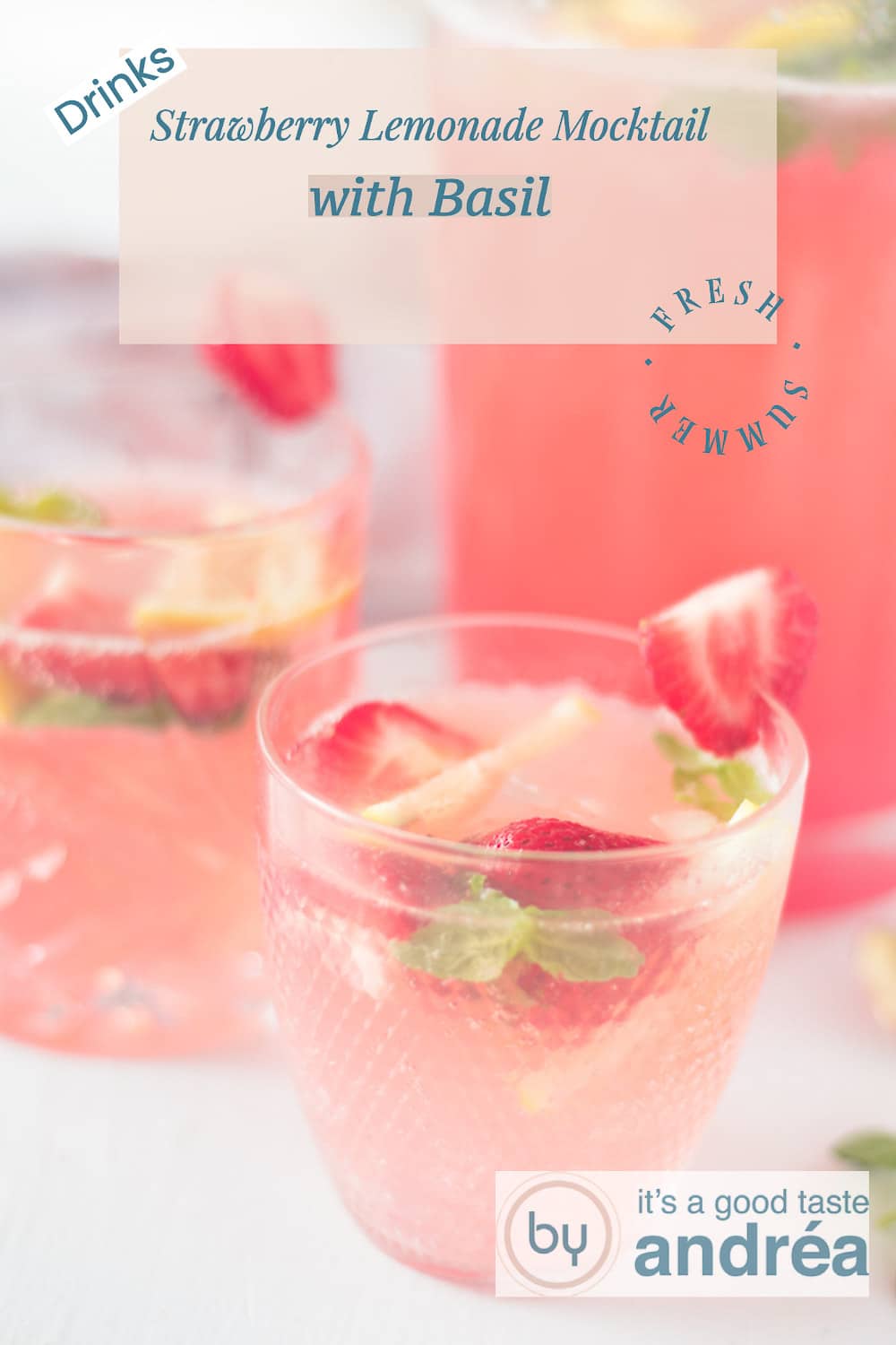 Strawberry Lemonade Mocktail with Basil - By Andrea Janssen