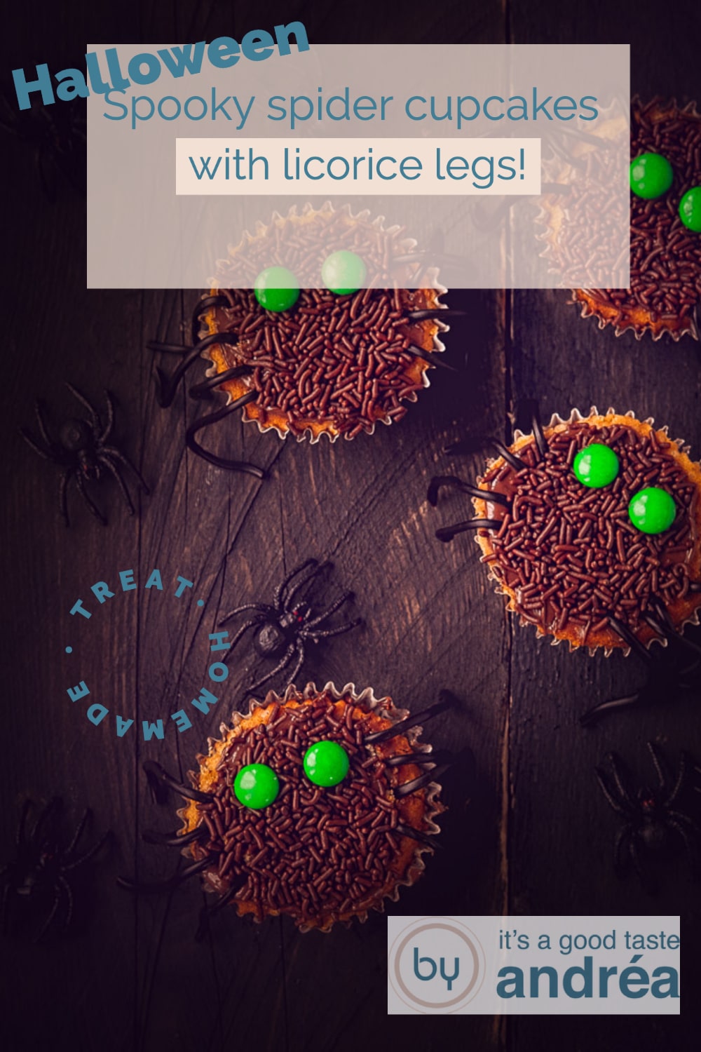Spider Cupcakes with Licorice Legs (Halloween) - By Andrea Janssen