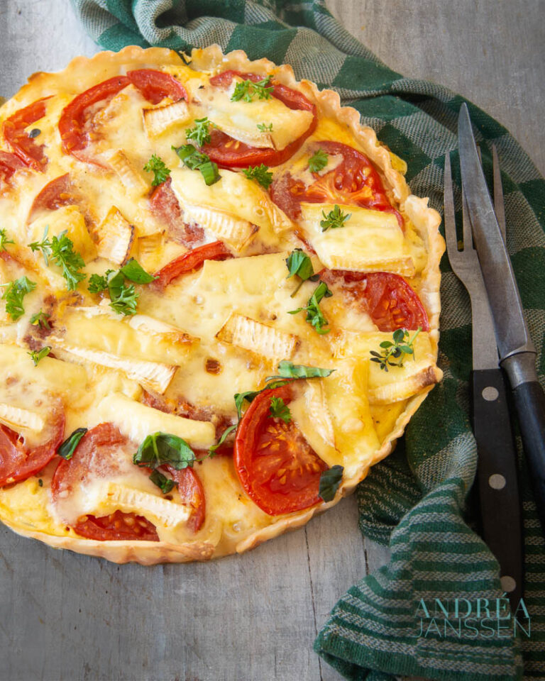 quiche for dinner with tomatoes, Brie and mustard - By Andrea Janssen