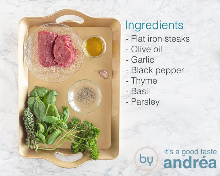 Grilled Flat Iron Steak with Green Herbs Marinade - By Andrea Janssen