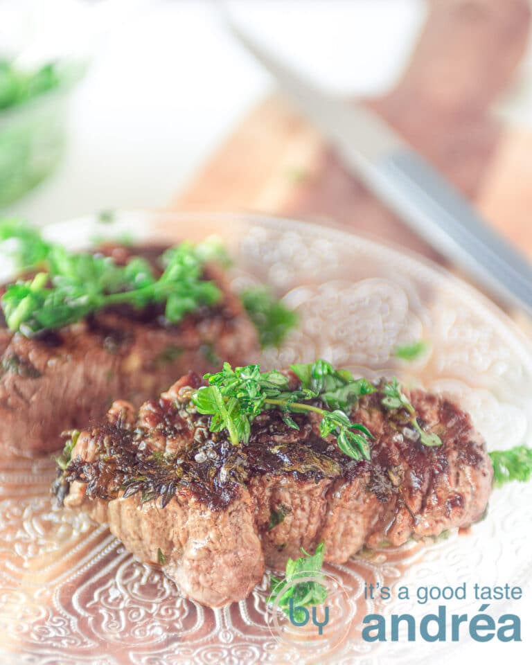 Grilled Butler Steak with Green Herbs Marinade - By Andrea Janssen