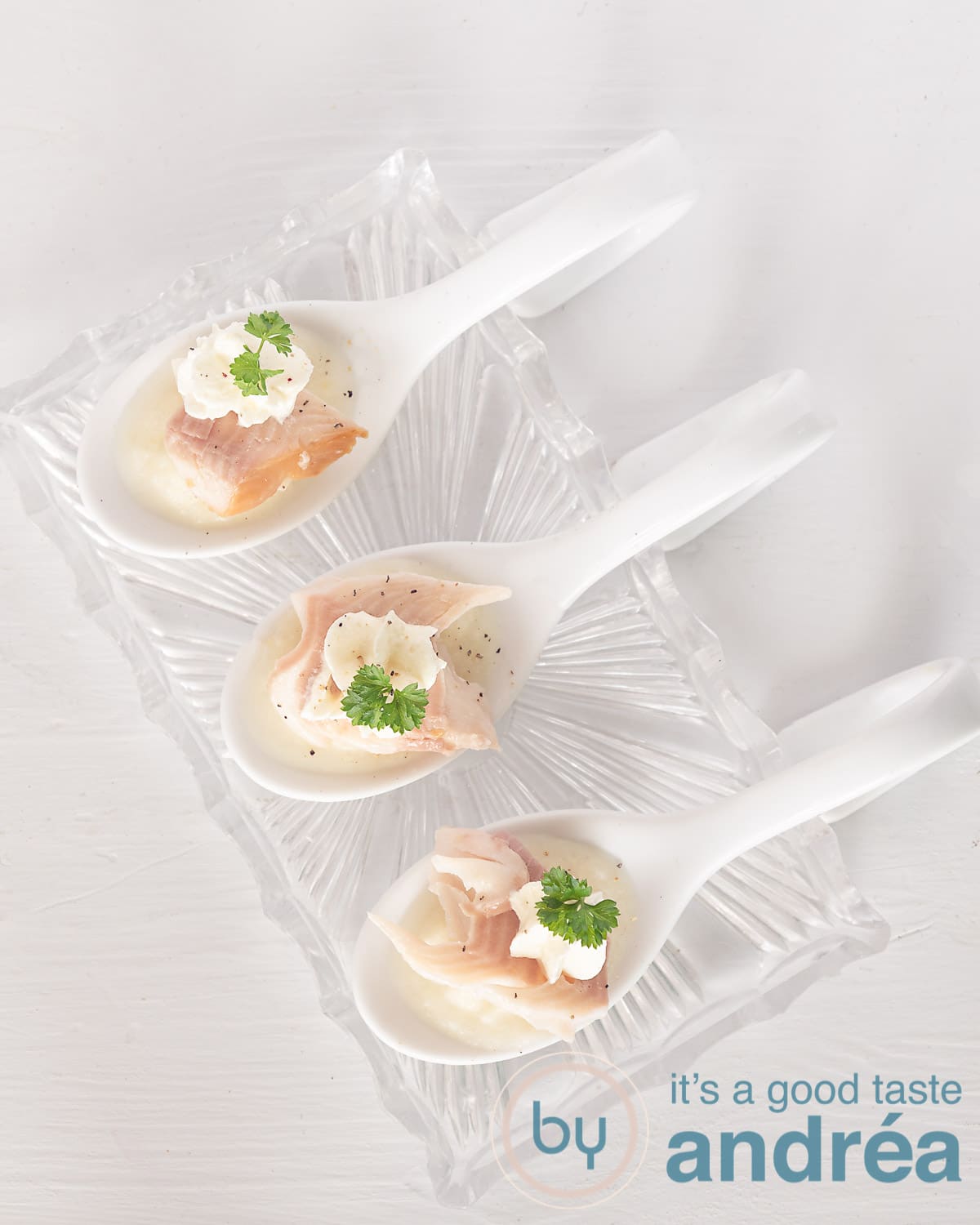 Amuse Bouche Asparagus Mousse with Smoked Trout - By Andrea Janssen
