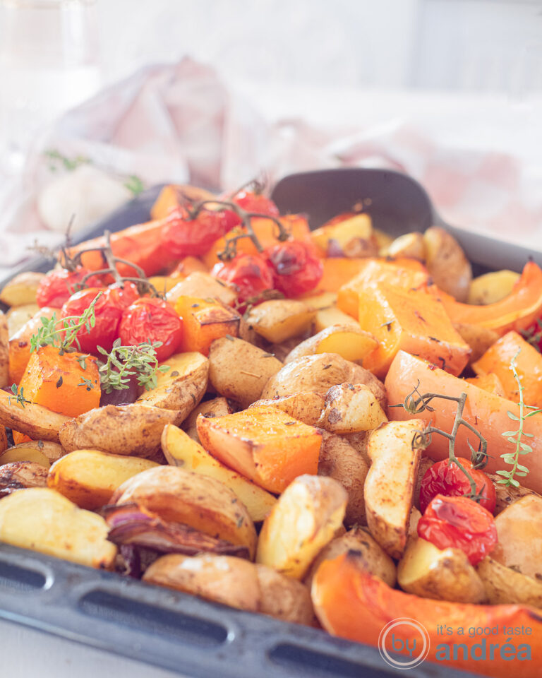 Pumpkin and Potato Traybake - By Andrea Janssen