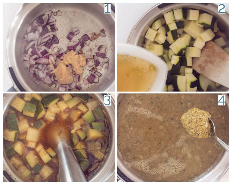 Easy Creamy Zucchini Soup with Pesto and Feta - By Andrea Janssen