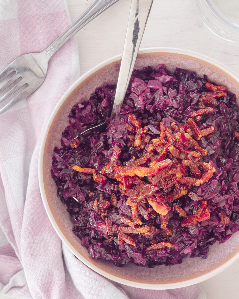 German Red Cabbage with Apples and Crispy Bacon - By Andrea Janssen