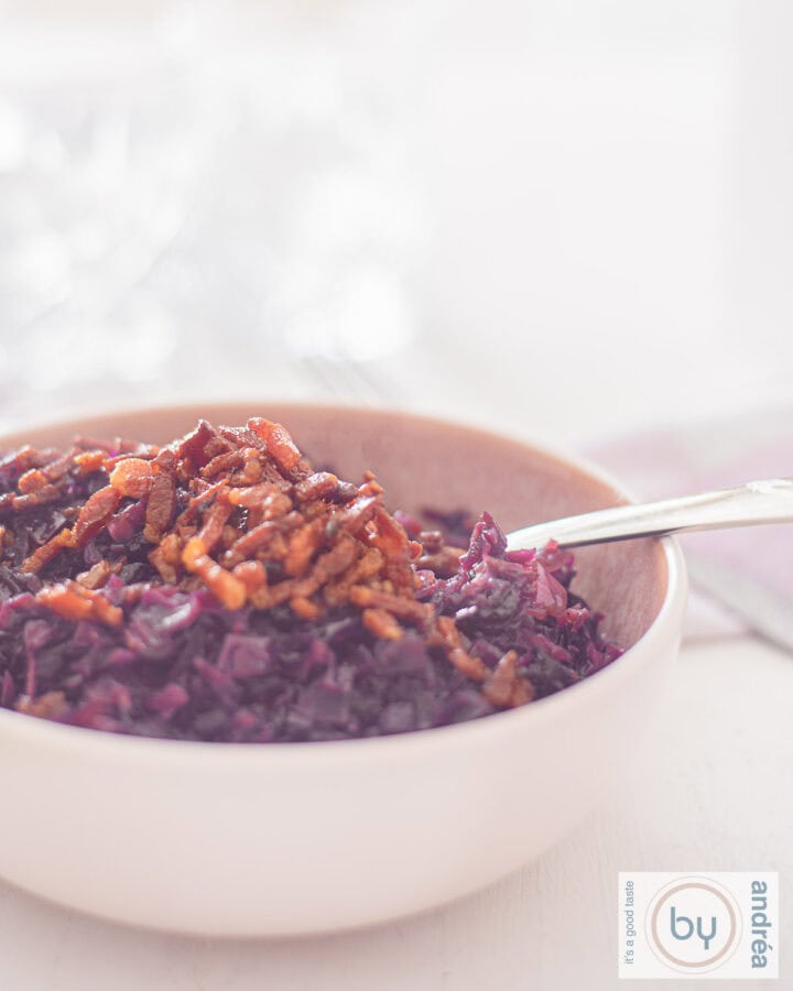 German Red Cabbage with Apples and Crispy Bacon - By Andrea Janssen